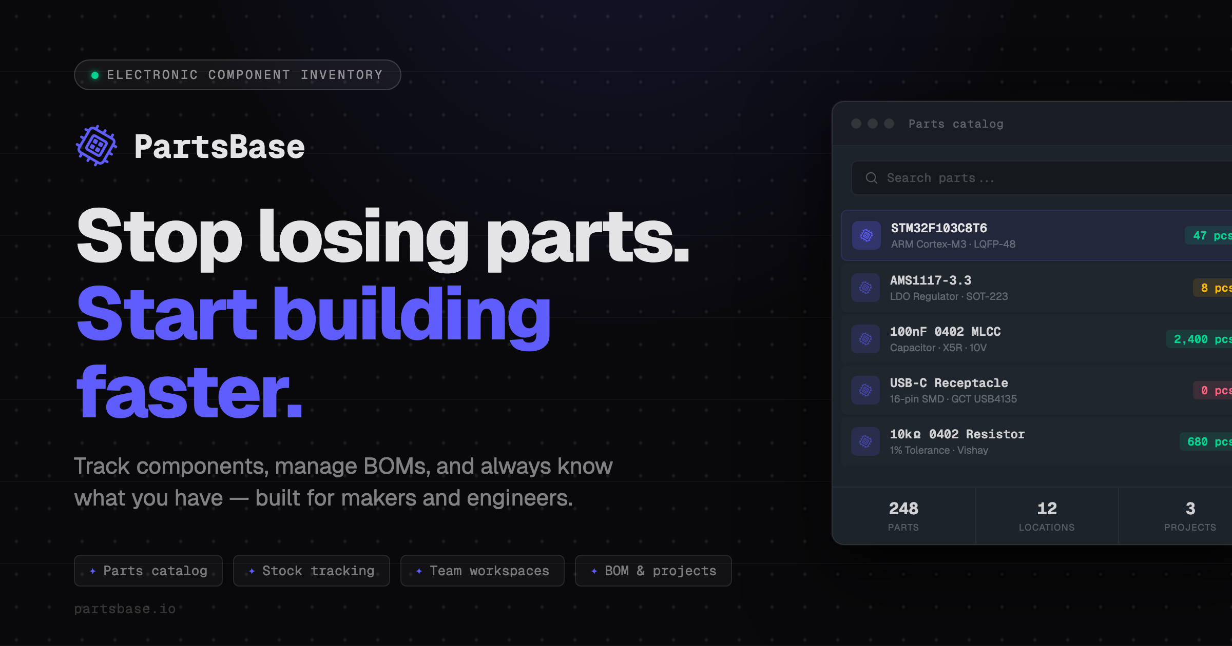 Electronic Parts Inventory for Engineers & Makers · PartsBase